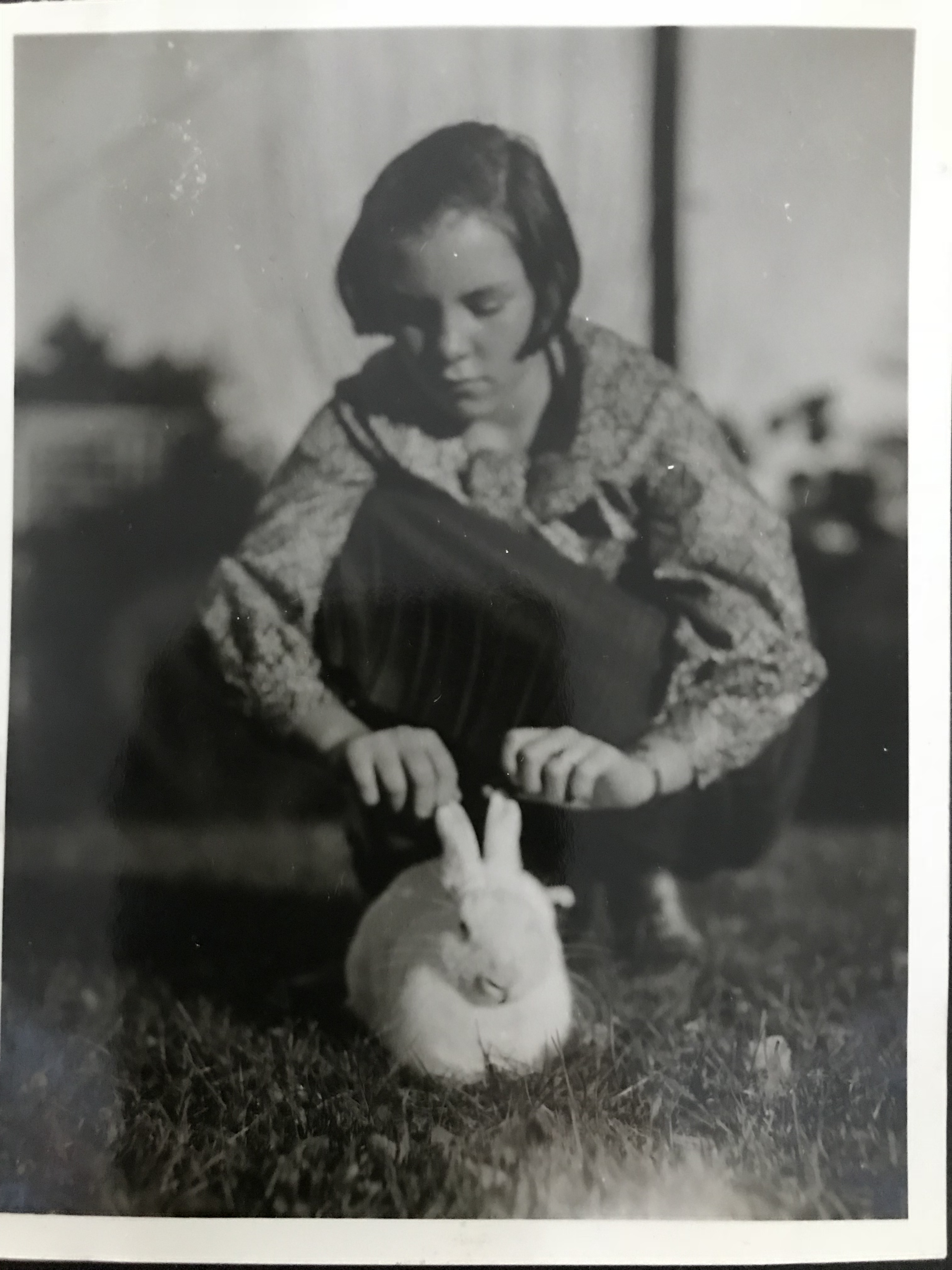 Mary Jane Reed and pet rabbit | Reed Brothers Dodge History 1915 – 2012